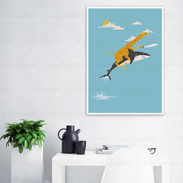 Giraffe Riding A Shark