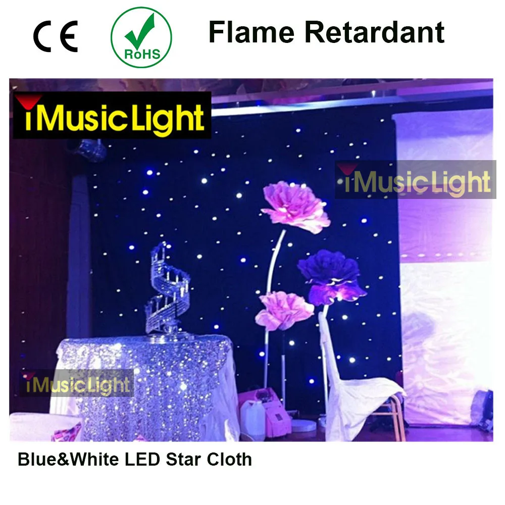 2mx3m Blue+white Led Stage Drape Star Cloth Curtain Backdrop Background ...