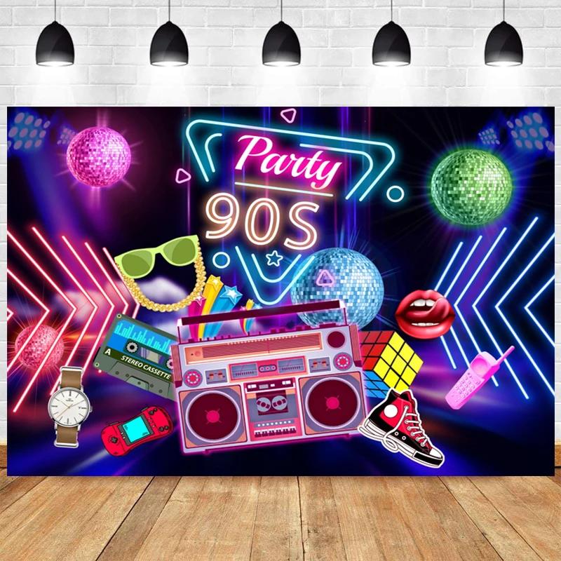 90s-Photo-Backdrop-Happy-Birthday-Party-Dance-Music-Stage-Disco-Record ...