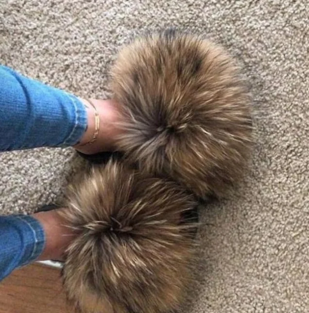 Fluffy Slippers Women | Real Fox Fur Slippers | Real Fur Shoe Slipper ...