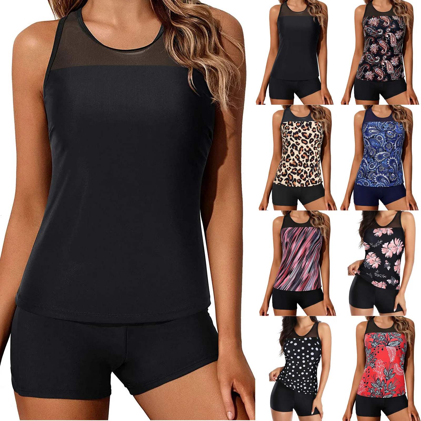 Tankini-Swimsuit-Tummy-Control-Top-With-Shorts-Sexy-Bathing-Suit ...