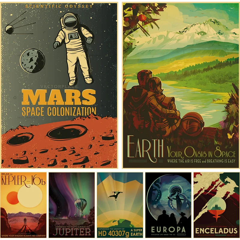 Vintage-Space-Planets-Prints-and-Poster-Retro-Kraft-Paper-Science ...