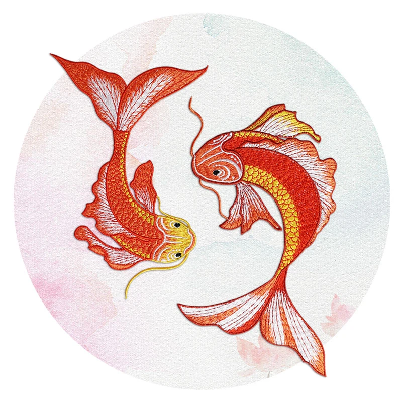 AHYONNIEX Large and Small Black Golden Red Fish Embroidered Patches Sew ...