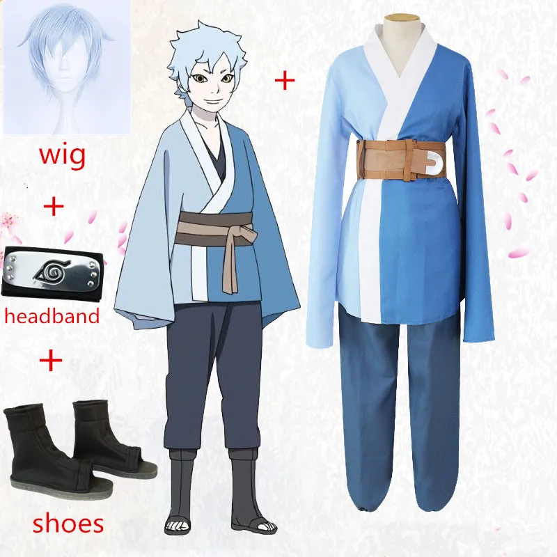 Boruto Shippuden Mitsuki Blue Wigs Cosplay Costumes Kimono Suits For ...