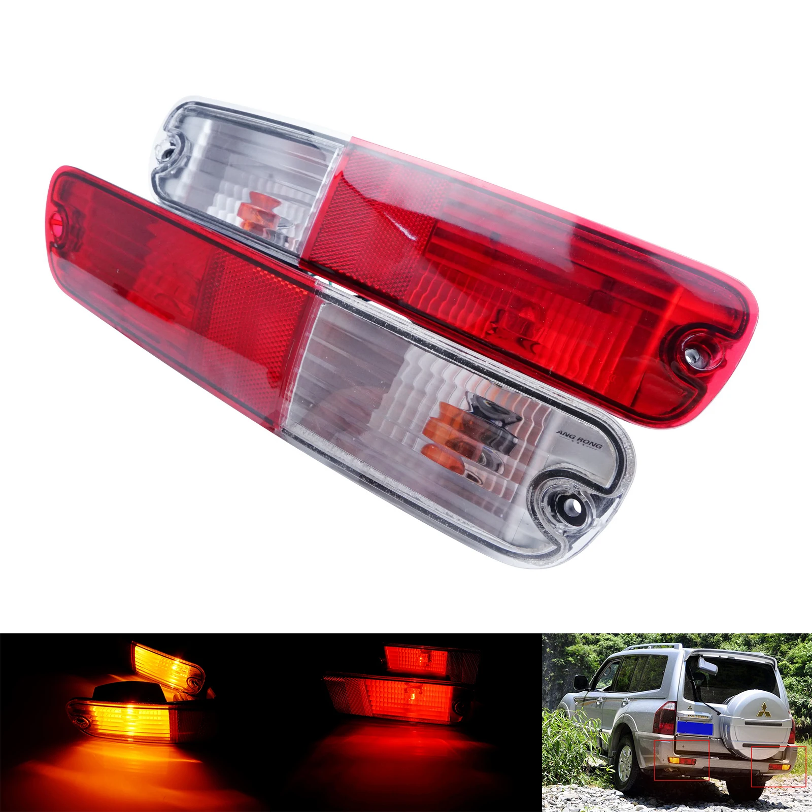 ANGRONG-Rear-Bumper-Reflector-Light-L-R-For-Mitsubishi-Pajero-Montero ...