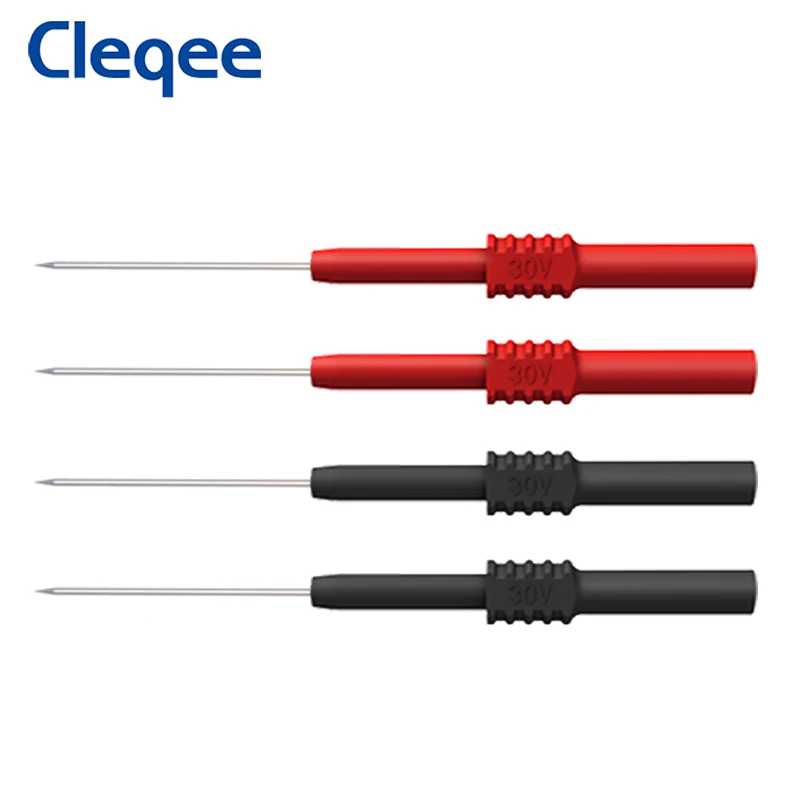 Cleqee P5009 4 개대 백 프로브 핀 테스트 프로브 소프트 Pvc 절연 피어싱 니들 비파괴 프로브 4mm 잭 포함