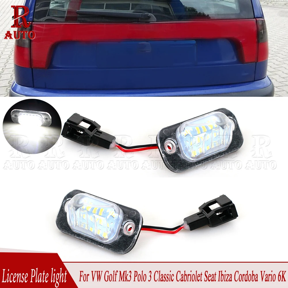 R-AUTO License Plate Lights lamp A Pair White LED Number For VW Golf ...