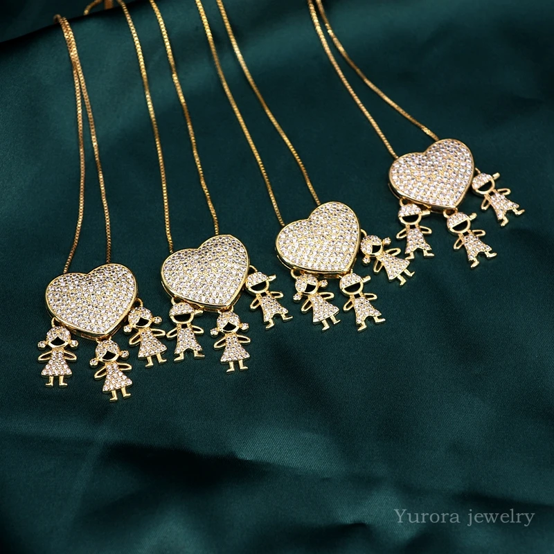 Luxury-Love-Heart-Three-Boy-Girl-Pendant-Necklace-Gold-Silver-Color ...