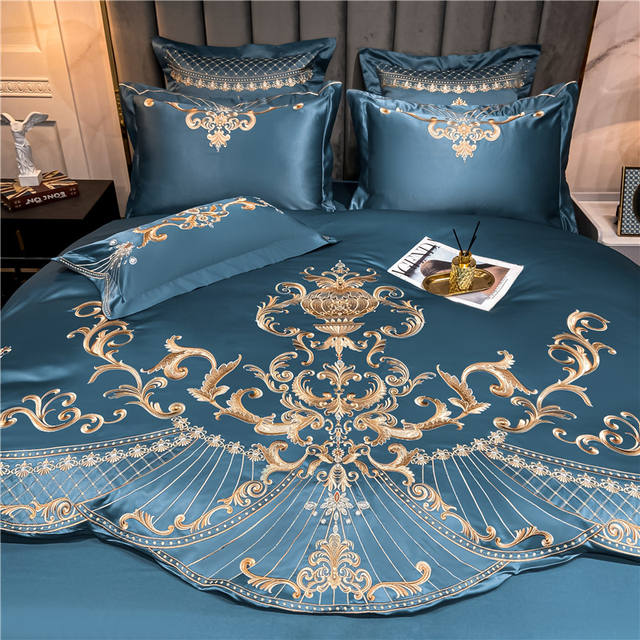 Luxury Gold Embroidered Royal Cotton Bedding Set - Bedding Sets Collection