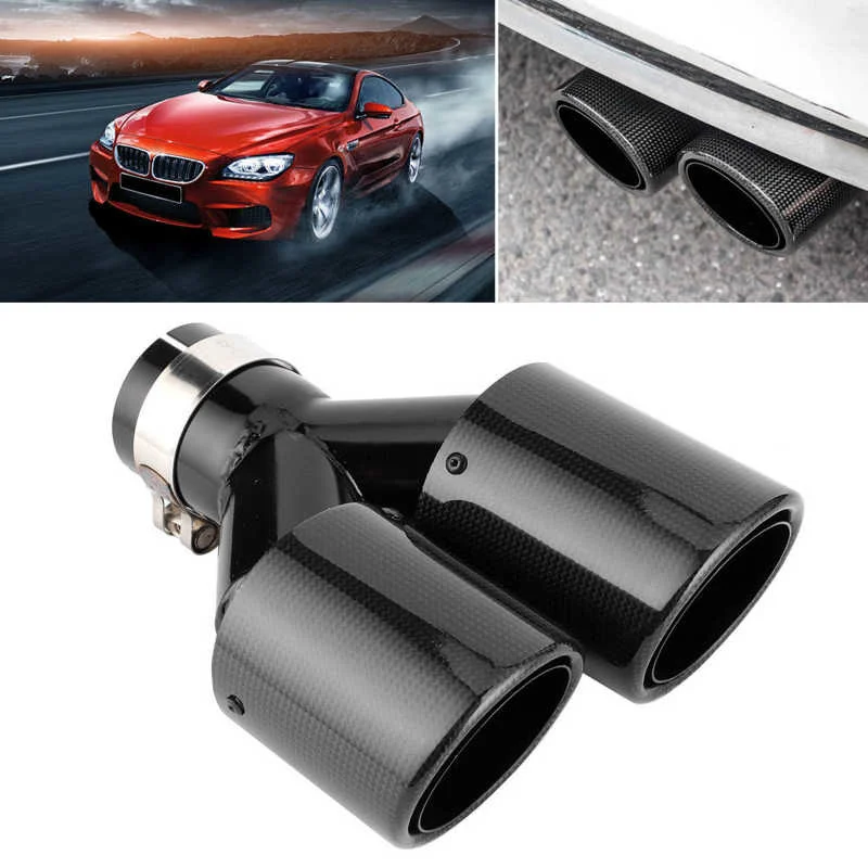 Carbon Fiber Dual Exhaust Tail Dual Pipe Glossy Y Shape Tail Pipe with ...