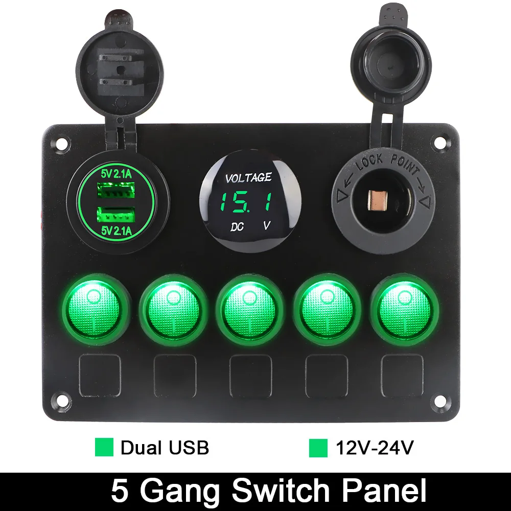 Car-Switch-Panel-5-Gang-LED-Toggle-Rocker-Waterproof-Dual-USB-Port ...