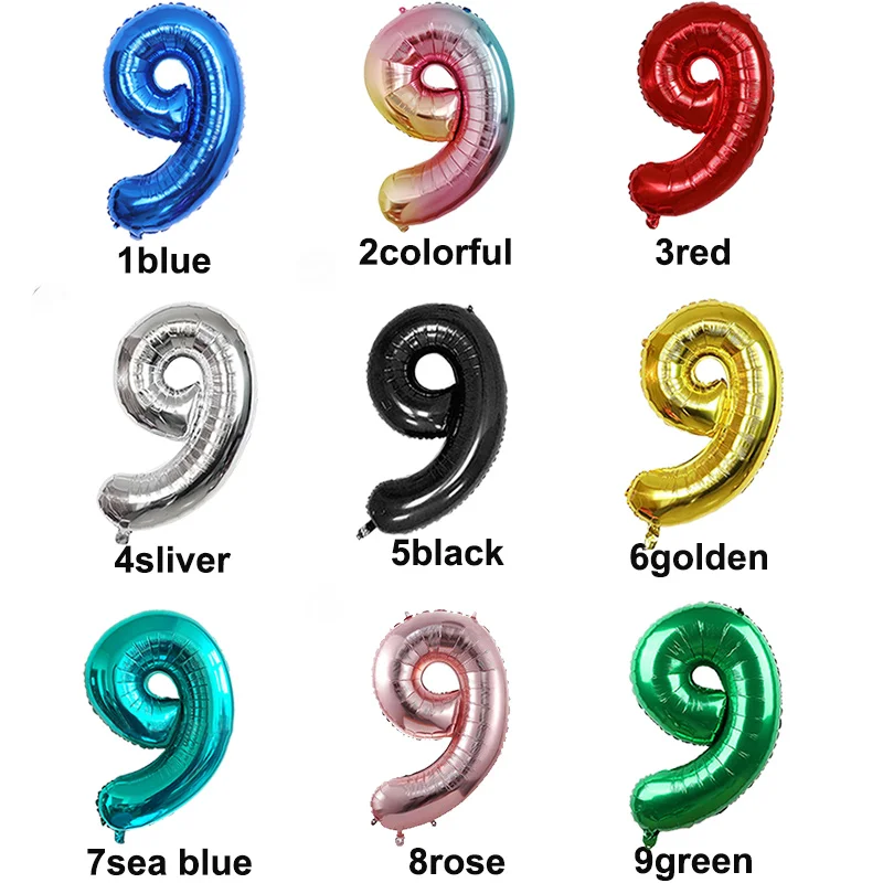 N-mero-Bal-es-9-Figura-Azul-Grande-D-gito-Grande-Vermelho-Rosa-Dourada ...