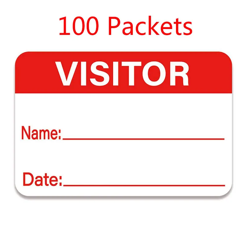Red Visitor Label 100 Count Identification Stickers 학교에서 관광 패스 용 이름 탭 ...