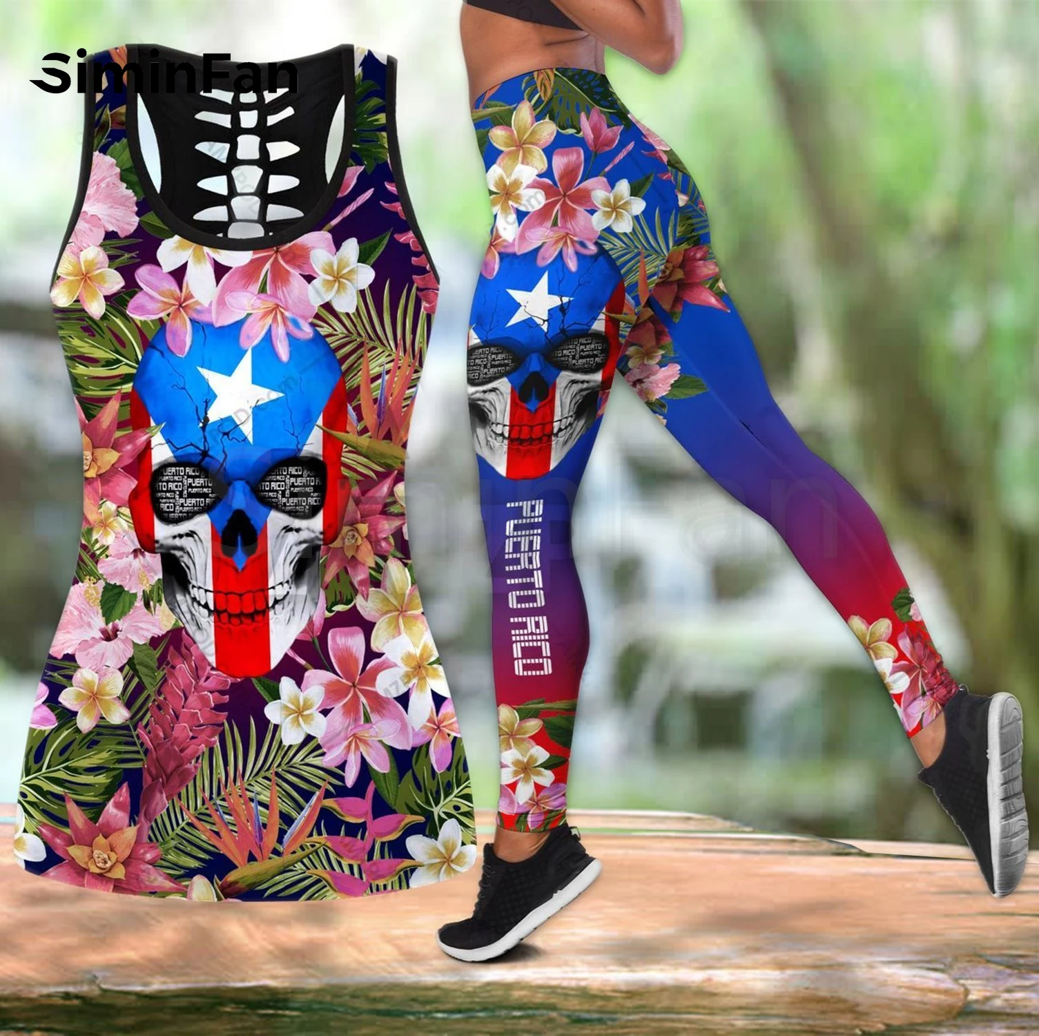 Puerto-Rico-Skull-Frog-Combo-Outfit-Two-Piece-Yoga-Sets-Women-3D ...