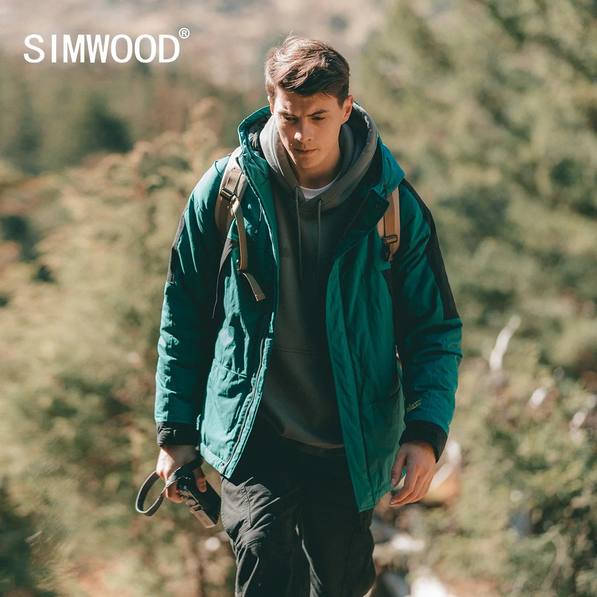 SIMWOOD 2022 Winter New 90% White Duck Down Coats Men Hooded Contrast ...