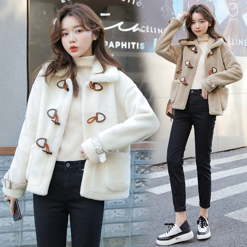 2023 novo outono inverno jaqueta feminina curto cordeiro veludo casacos de lã pano solto grosso ...