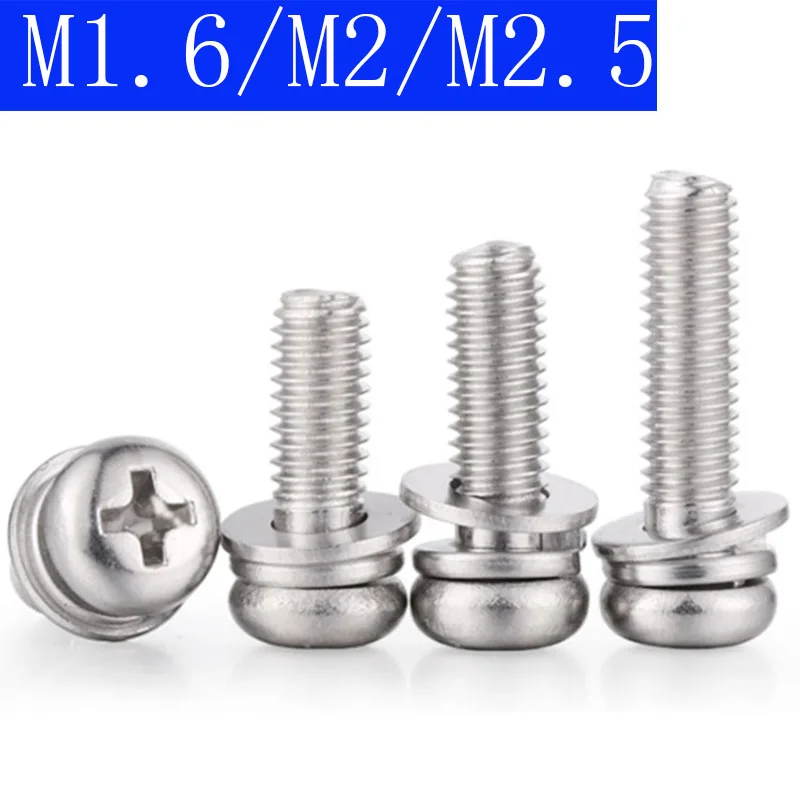 M1.6 M2 M2.5 10mm 304 스테인레스 스틸 크로스 매입 형 팬 헤드 나사, 스프링 잠금 와셔 및 일반 와셔 어셈블리 필립스|나사| - AliExpress