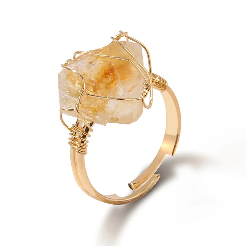 Irregular Citrines Rings For Women Men Wire Wrapped Natural Quartzs Raw ...