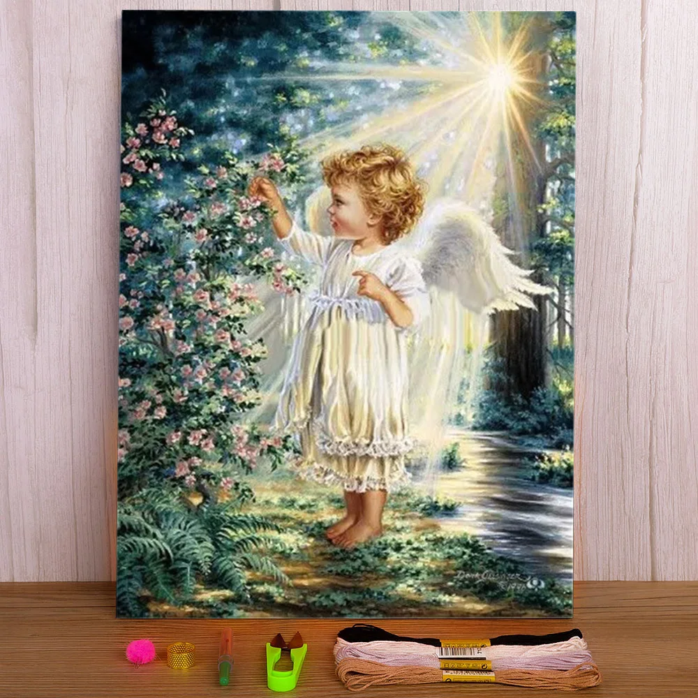 Angel Religion Printed Canvas 11CT Cross Stitch Complete Kit DIY ...