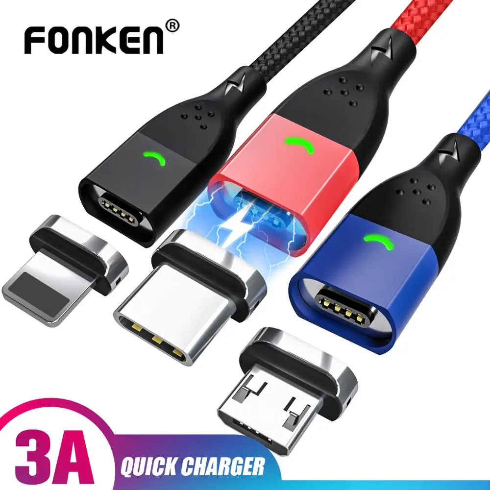 FONKEN Cable magnético tipo C, Cable Micro USB de carga rápida, cargador rápido magnético para ...