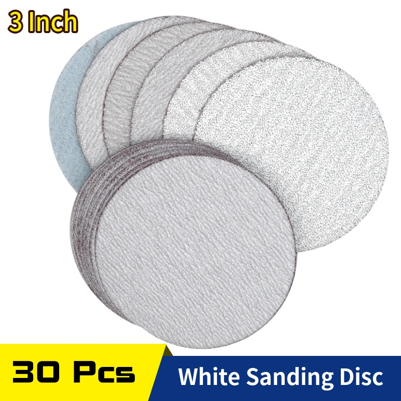 30pcs 3 Inch 75mm Sanding Discs Hook & Loop White Dry Sanding Sandpaper ...