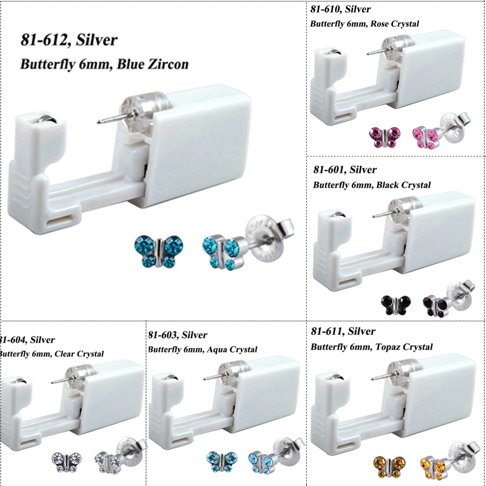 2pcs Disposable No Pain Safe Sterile Ear Piercing Unit Kit Butterfly ...
