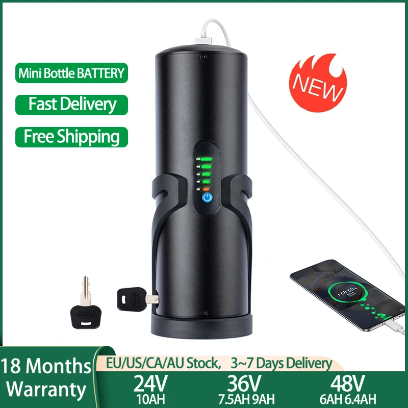 Mini Bottle Ebike Battery 48v 6ah 6.8ah 36v 7.5ah 9ah 24v 10ah 18650 ...