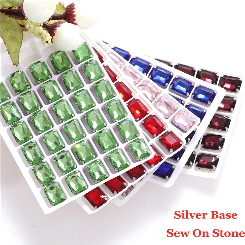 Rectangle Shape Crystal Sew On Glass Rhinestones With Silver Claw Glass ...