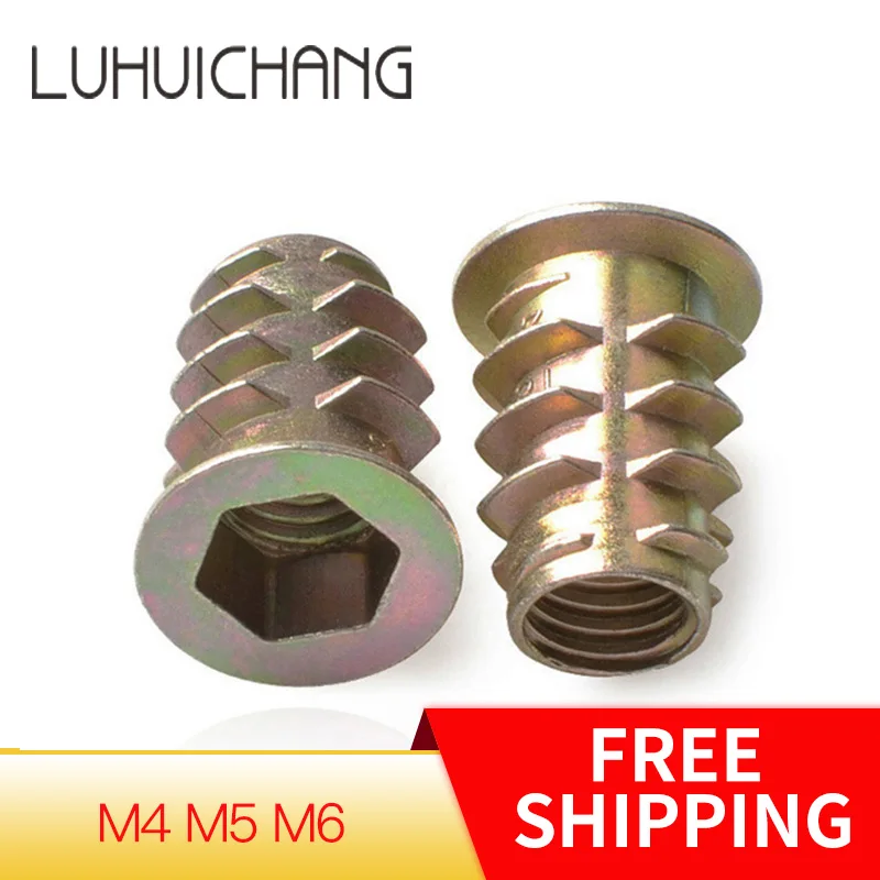 LUHUICHANG M4 M5 M6 Zinc Alloy Thread For Wood Insert Nut Flanged Hex ...