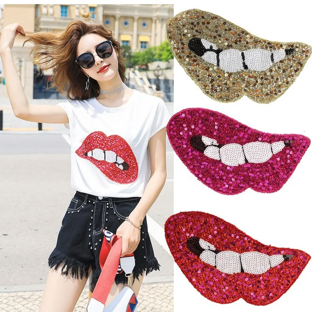 2019 DIY Big Red Lip Sexy Mouth patches Applique Sewing Handmade Bling ...