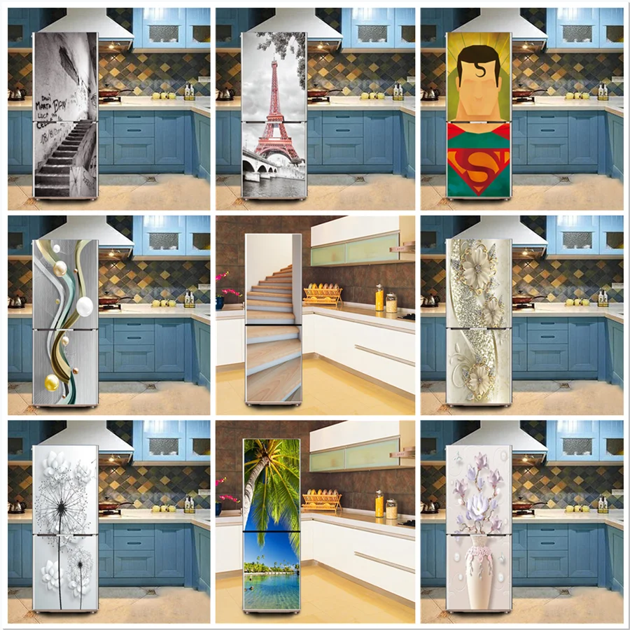 Fridge Door Cover Sticker Refrigerator Wallpaper | Adhesive Wallpaper ...