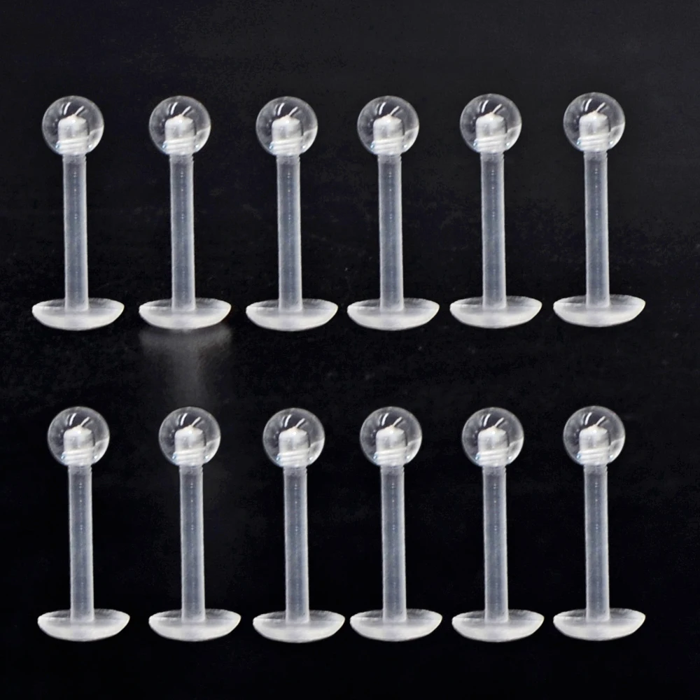 10pcs Clear Acrylic Labret Retainer Bioflex Lip Straight Labret Rings ...