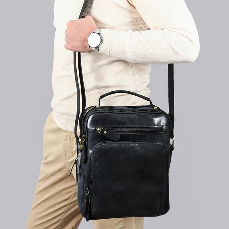 Luufan Genuine Leather Shoulder Bag For Man Cowhide Double Zipper ...