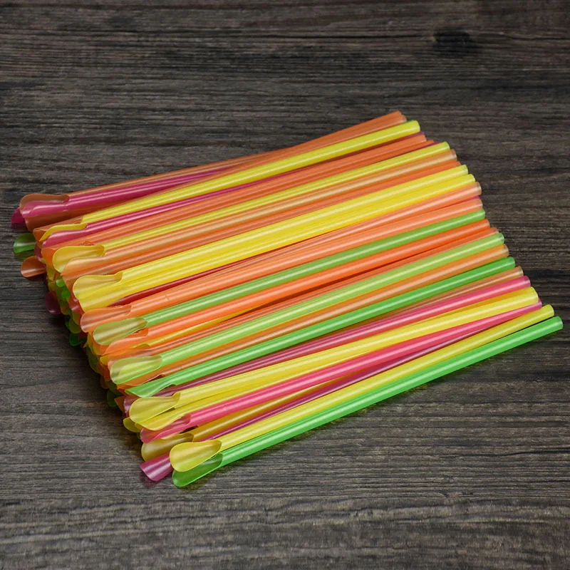 500/1K Pcs Plastic Straws Drinking Straw Spoon Bar Pub Slush Straw For ...