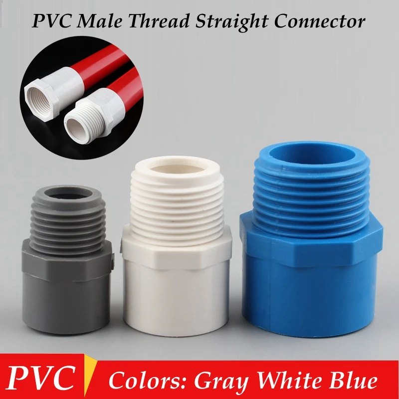 5pcs-20-25-32mm-PVC-Pipe-Connector-Male-Thread-Straight-Pipe-Connector ...