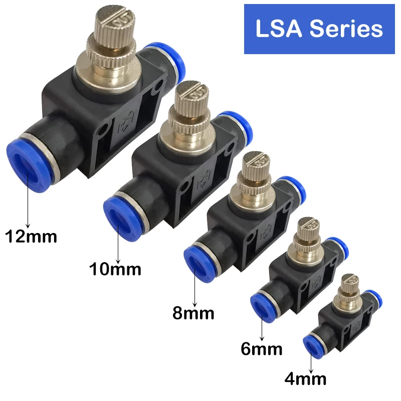 6pcs Lsa Pneumatic Fittings Adjustable Flow Control Valve Speed Air ...