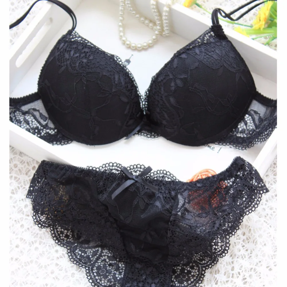 Sexy mujer bordado encaje Lenceria floral ropa interior push up Bra Set ...