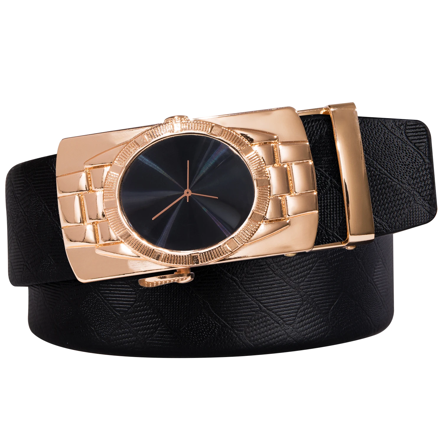 Barry.Wang Men Leather Belt Designer Clock Ratchet Buckle Gold Silver ...