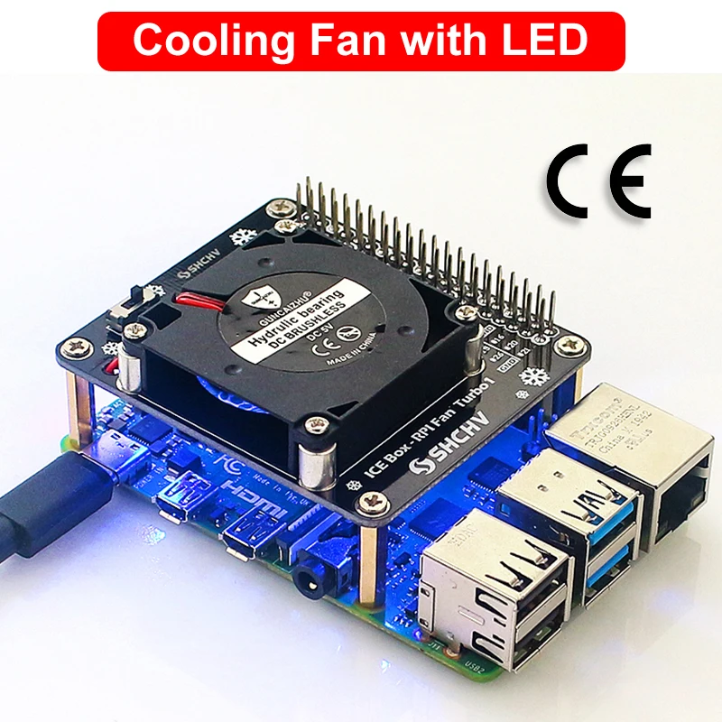 Raspberry Pi 4B GPIO Expanstion Board Cooling Fan + LED Ambient Light ...