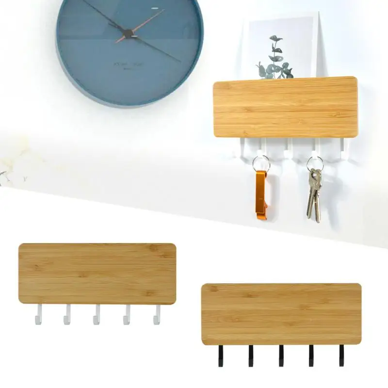 Компактный домашний настенный стеллаж для хранения с крючком винтажный ключ Бамбуковая вешалка