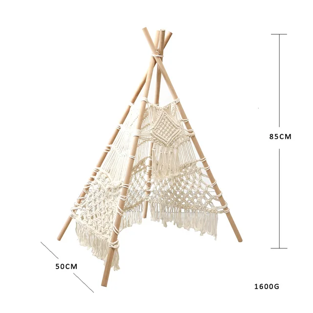 Nordic Style Hand-woven Macrame Tapestry Tent with Wooden Stick Holder ...