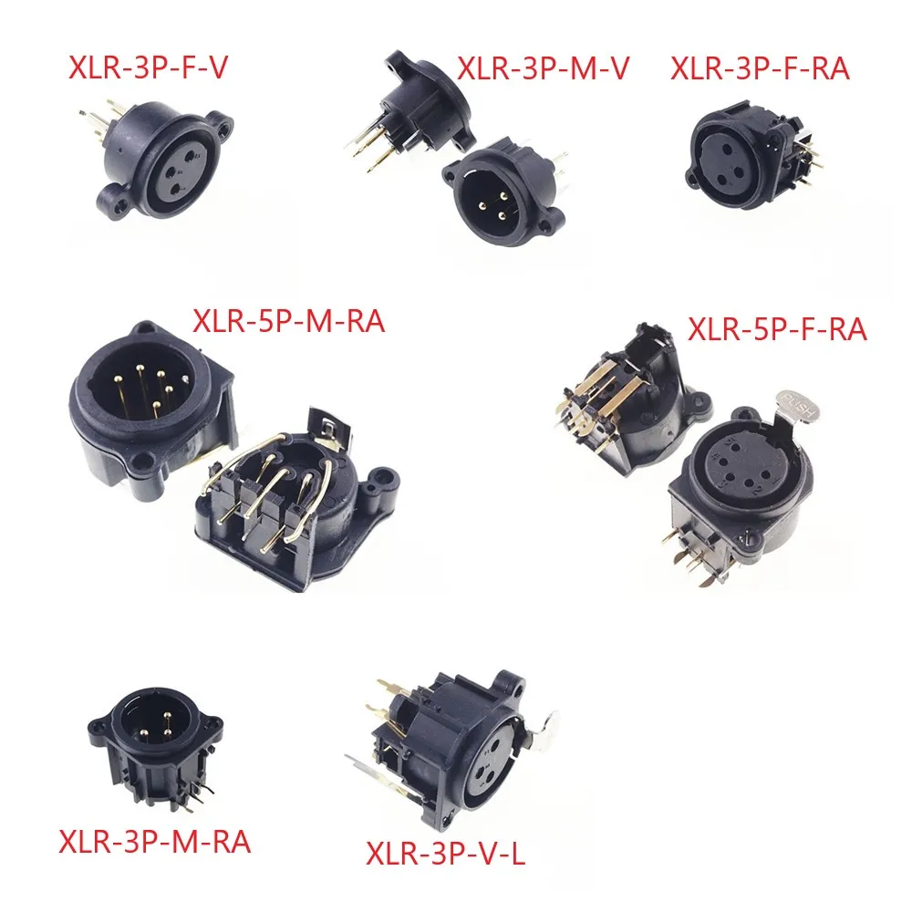 2pcs Male 3 5 Pole Horizontal Vertical PCB Mount XLR Connector ...