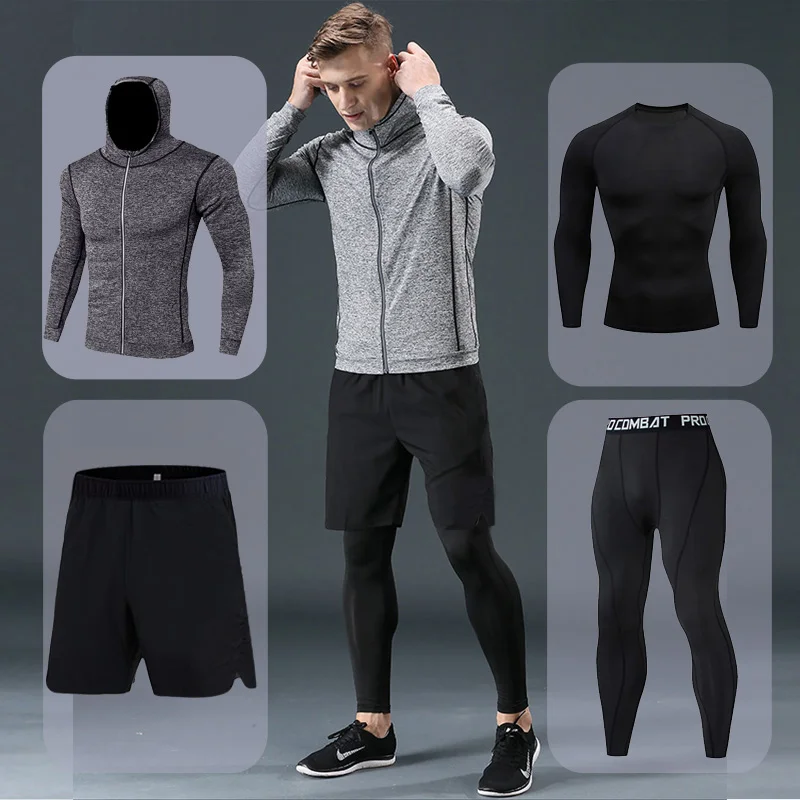 Men's Running Sets Quick-drying Breathable Stretch Sweatpants Winter ...