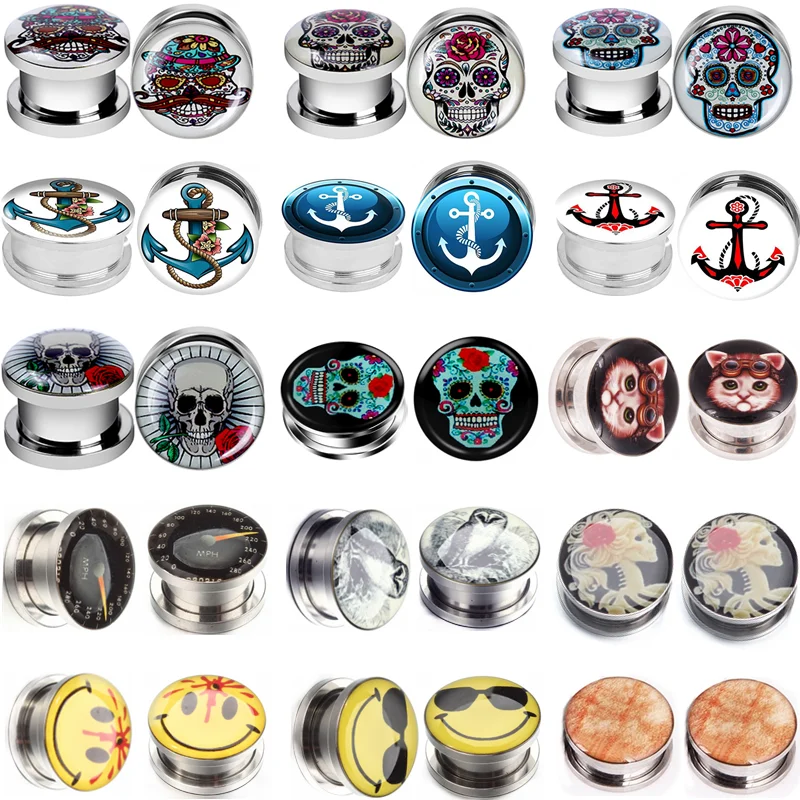 2pcs 3-20mm Stainless Steel Skull Ear Tunnel Plug Expander Smile Ear ...