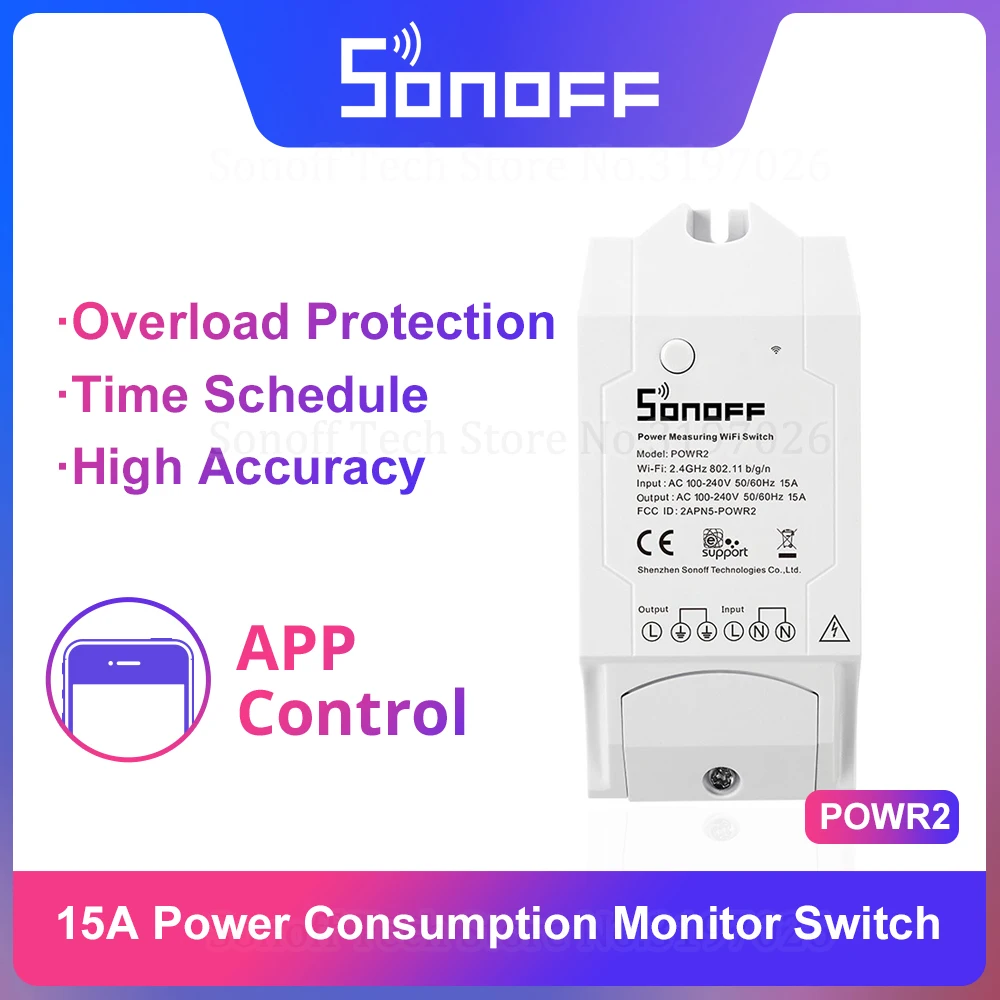 Itead Sonoff Powr2 15a Wifi Smart Switch Real Time Power Comsuption ...