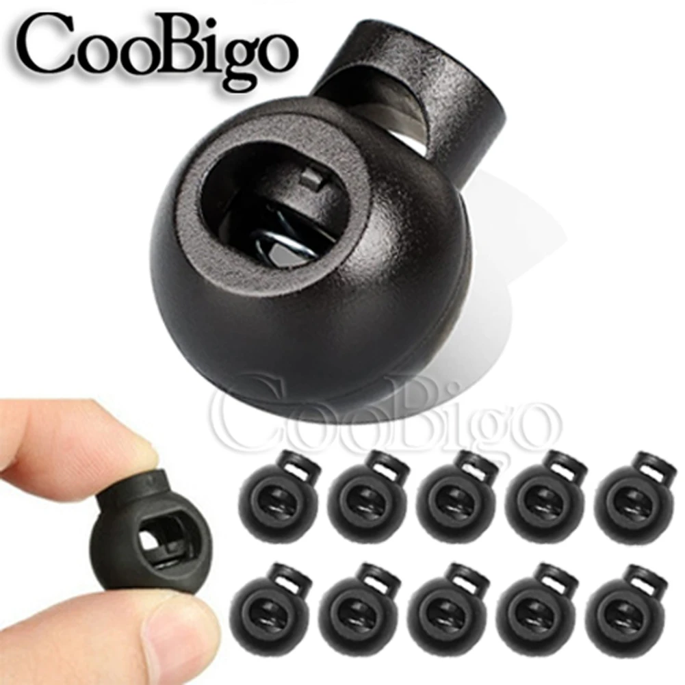 10pcs Cord Lock Stopper Round Ball Black Plastic for sportswear Boots ...