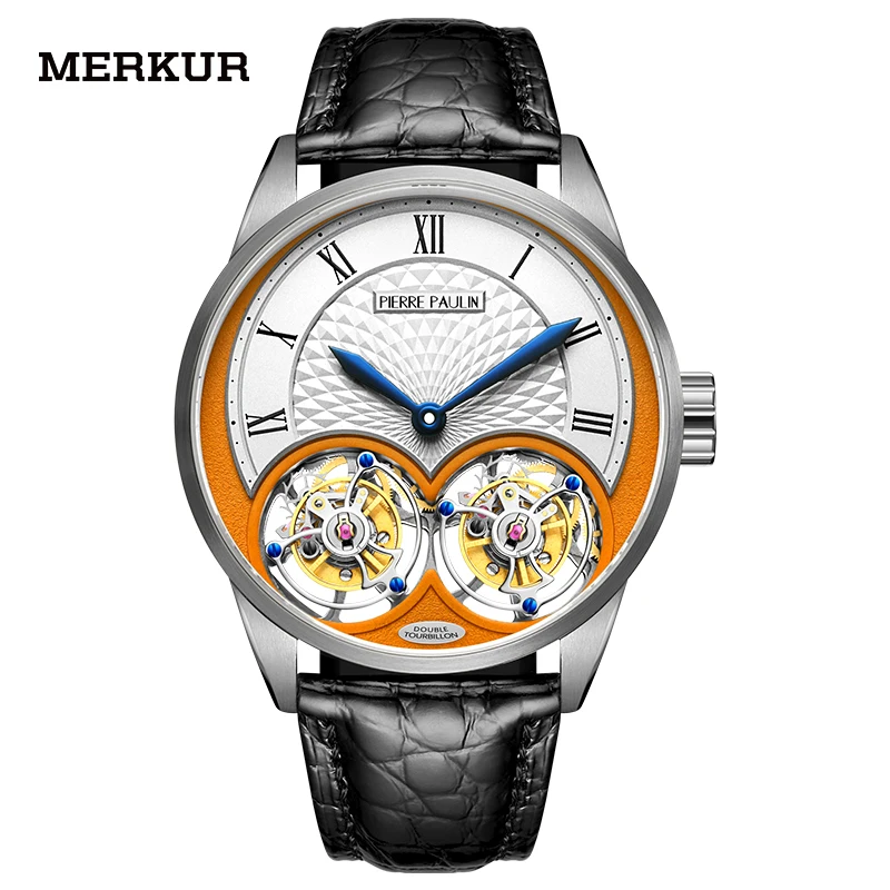 MERKUR genuine Double Tourbillon Manual Mechanical Watch Men's Luxury ...