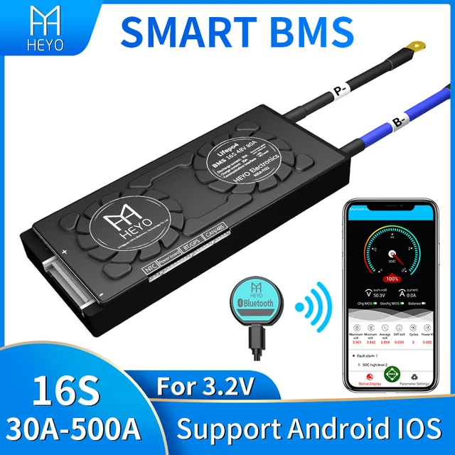 Smart bms lifepo4 16s 200a 100a 30a 80a bluetooth 48V UART rs485 NTC ...