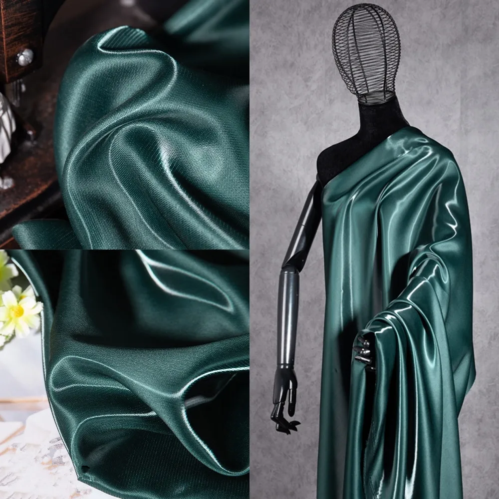 Dark-Green-Liquid-Luster-Dress-Fabric-High-gloss-Mirror-Draping-and ...