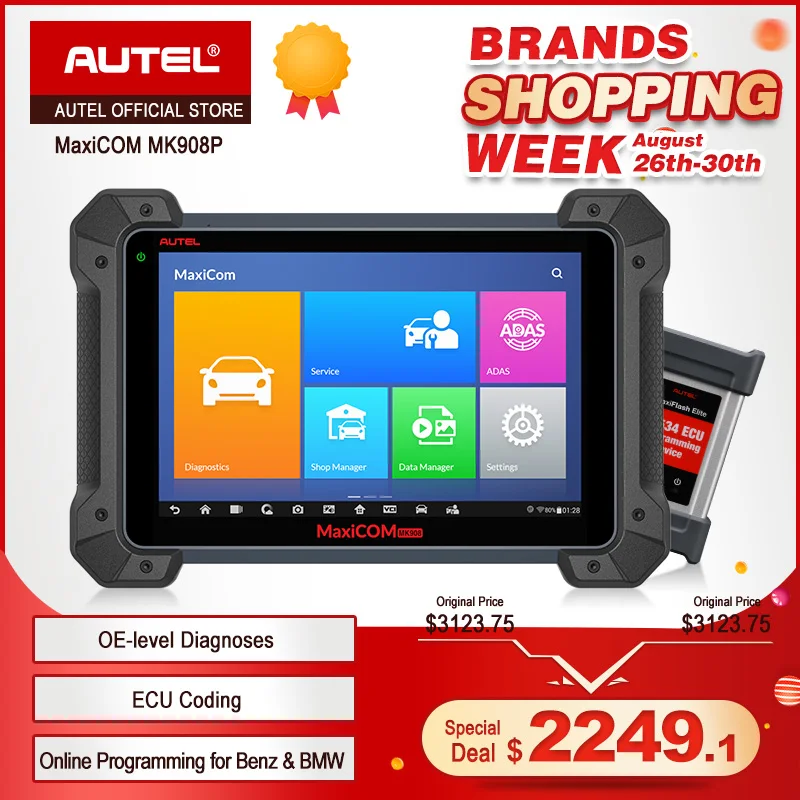 Autel MaxiCom MK908P OBD2 ECU Coding Tester J2534 Programmer OBD 2 Auto ...